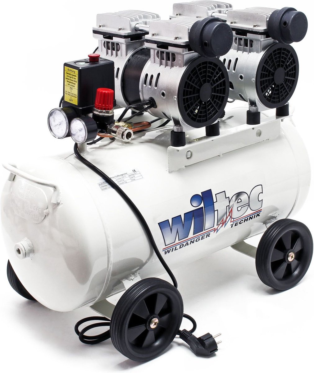 Geluidsarme luchtcompressor met 50 l tank, 2 pk, 220 l/min en 2x 750W | bol