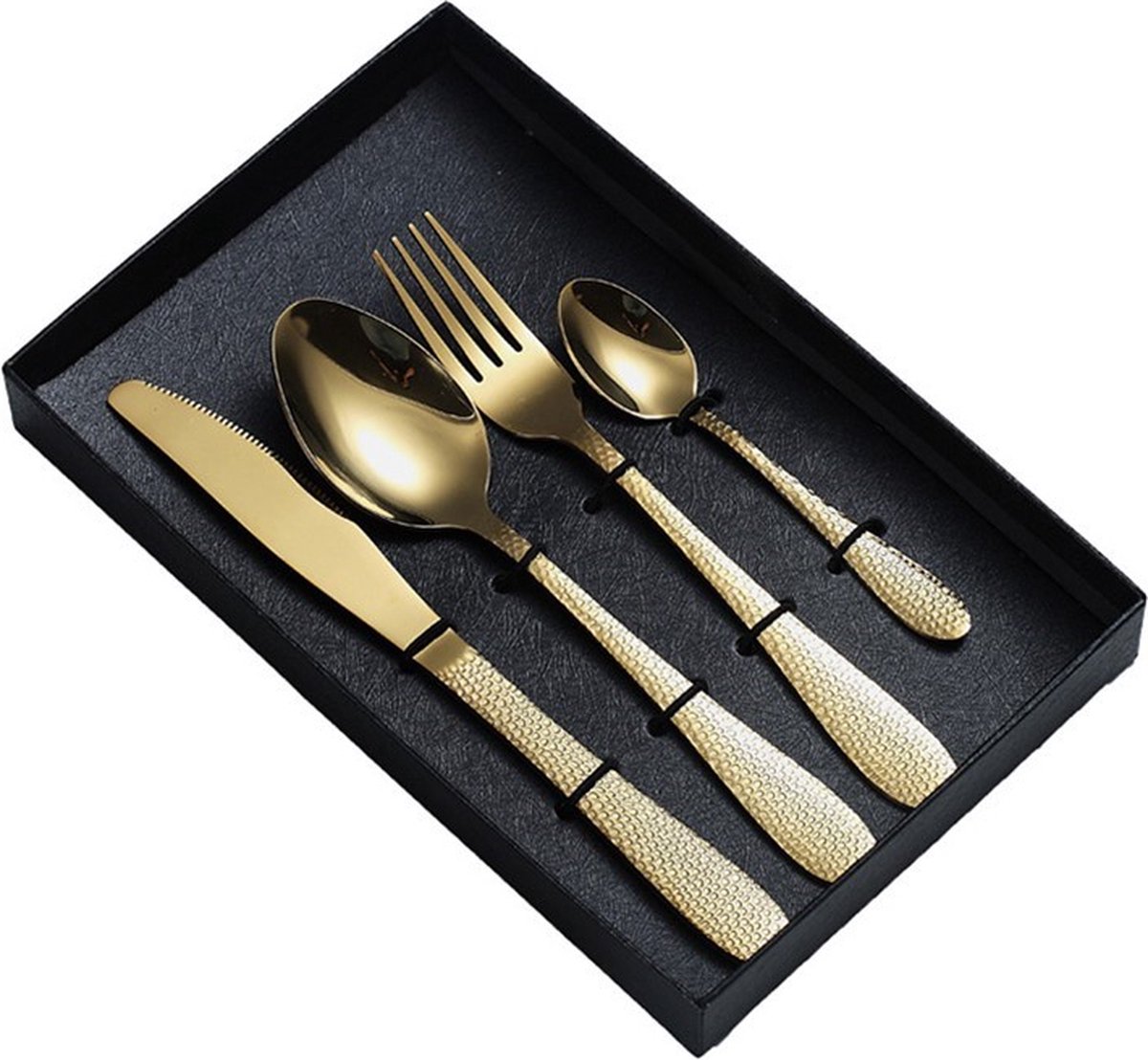 4 dlg luxe bestek - 1 persoons bestek - Cadeau -Goud- geschenkdoos ...