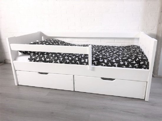 Peuterbed Macy - 70 x 160 cm - met Opberglades - Wit grenen hout | bol