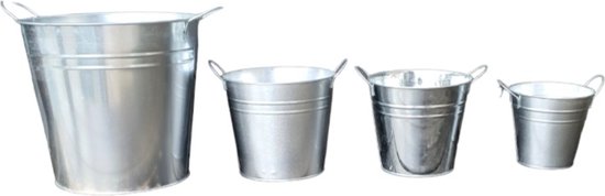 Mica Decorations Decoratieve emmers grijs zink, Set van 4 , Grootste ...