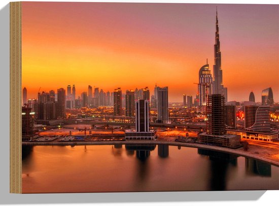 WallClassics - Hout - Gebouwen in de Grote Stad met Zonsondergang ...