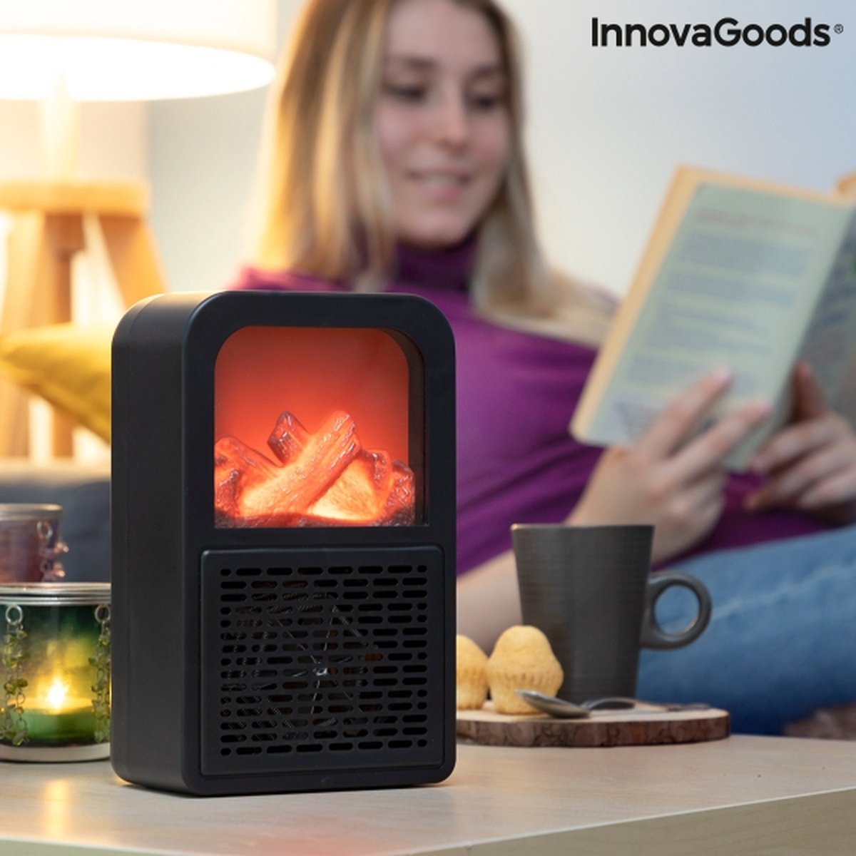 TAFELMODEL KACHEL MET 3D-VLAMEFFECT - Met Handvat - Mini-verwarming ...