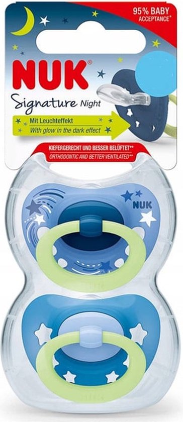 NUK Signature Night Fopspeen- 2 st set- blauw 6-18 manden | bol.com