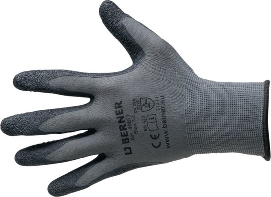 Berner werkhandschoen B-Grip latex maat 9 cat.2 zwart-grijs | bol