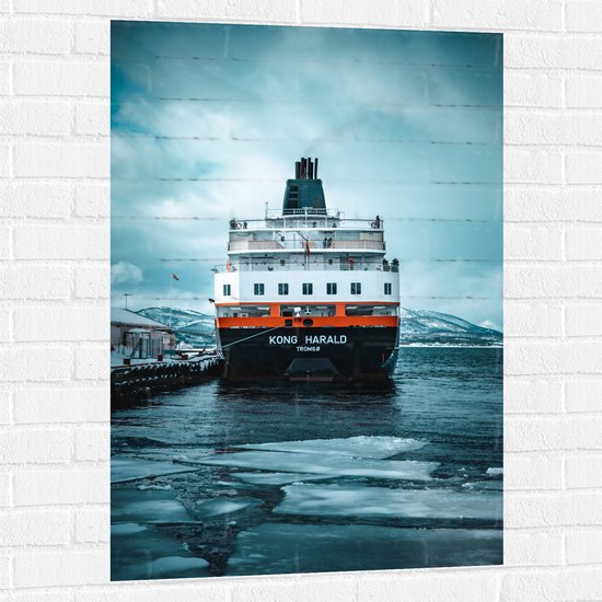 WallClassics - Muursticker - Schip aanmerend in IJswater - 70x105 cm ...