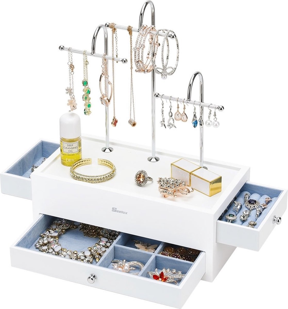 Seelux Sieradenstandaard Met 3 Laden Sieradenhouder - Wit - 27x14 x10,5 ...