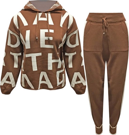 Dames huispak/twinset met letters bruin/beige One size | bol