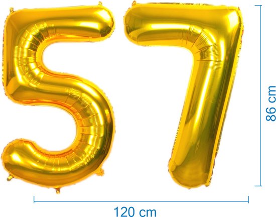 Folie Ballon Cijfer 57 Jaar Goud Verjaardag Versiering Helium Cijfer ...