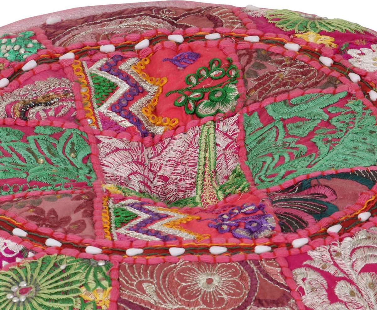 Poef patchwork rond handgemaakt 40x20 cm katoen roze | bol.com