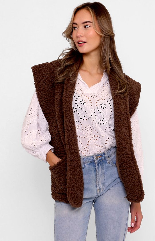 Teddy open gilet taupe | bol.com