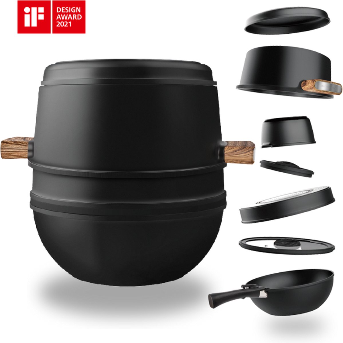 CookingTotem® | 5-Delige Stapelbare Non-stick Pannenset | Zwart | bol.com