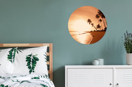 WallCircle - Behangcirkel - Strand - Palmboom - Zon - Zee - Zelfklevend behang -... | bol