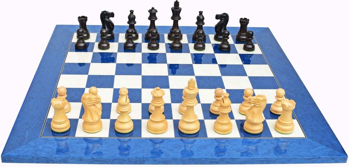 Houten Schaakspel: Schaakbord "De Luxe Blauw" met American Staunton ...