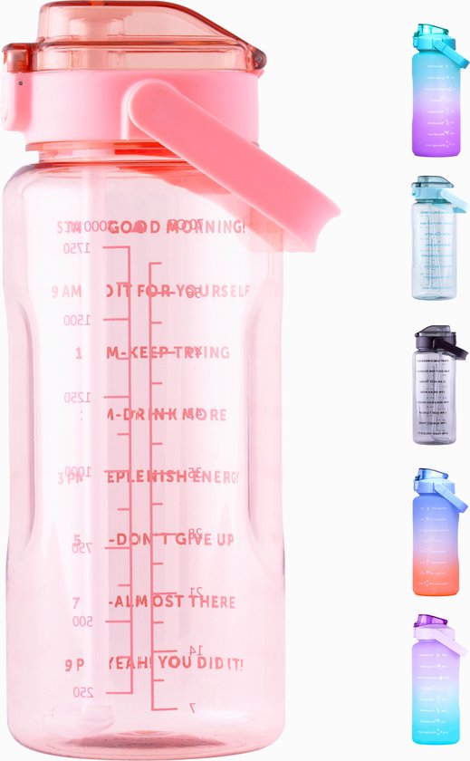 By Bresi - Waterfles 2 liter roze transparant - Waterfles met rietje ...