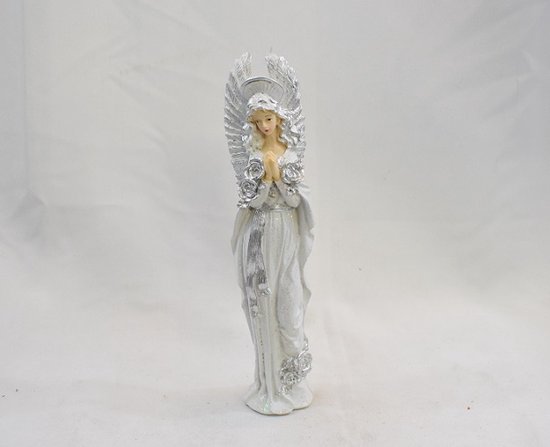 Staande engel, kerstengel, wit/zilver/glitter, aardewerk, Hoogte 25 cm ...