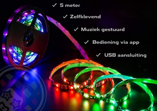 LED Strip 5 Meter - Zelfklevend - RGB - Partyverlichting - Waterproof | bol