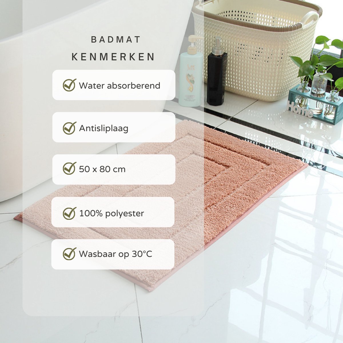 AKSA Home - Badmat - Antislip - 50x80 cm - Douchemat - Roze | bol.com