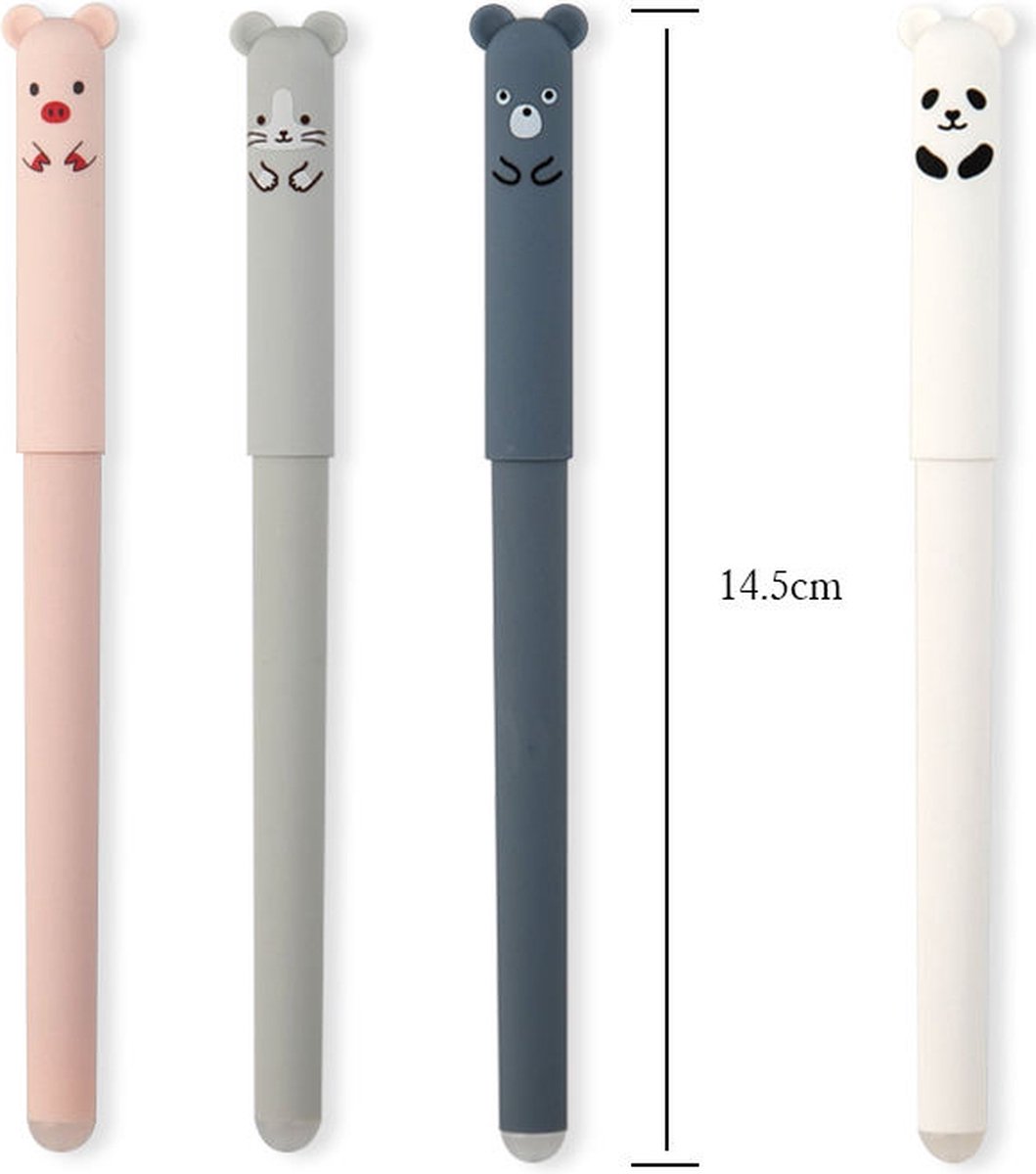 Dierlijke Uitwisbare Pennenset - Set van 4 Kleurrijke Dierenpennen met ...