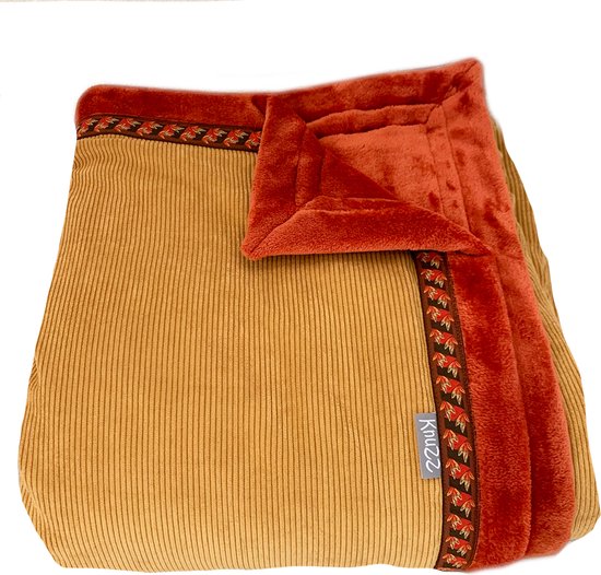 Handgemaakte extra grote woondeken of plaid okergeel brede rib 205 x ...