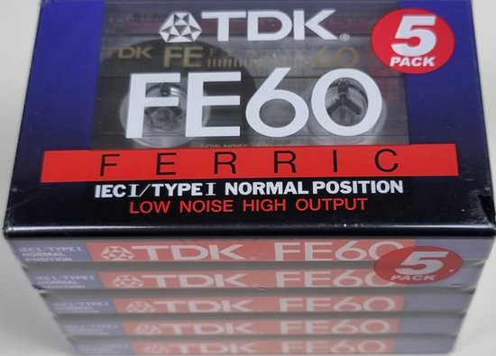 5 pack Audio Cassette Tape TDK FE 60 FERRIC normaal Position type I ...