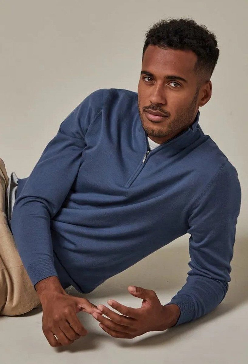 Profuomo - Half Zip Merinowol Blauw - Maat XXL - Modern-fit | bol.com