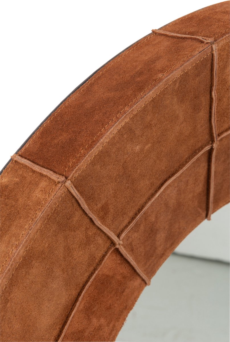 J-Line Spiegel Boord Rond Leder Cognac - Wandspiegel 70 x 7 cm | bol.com
