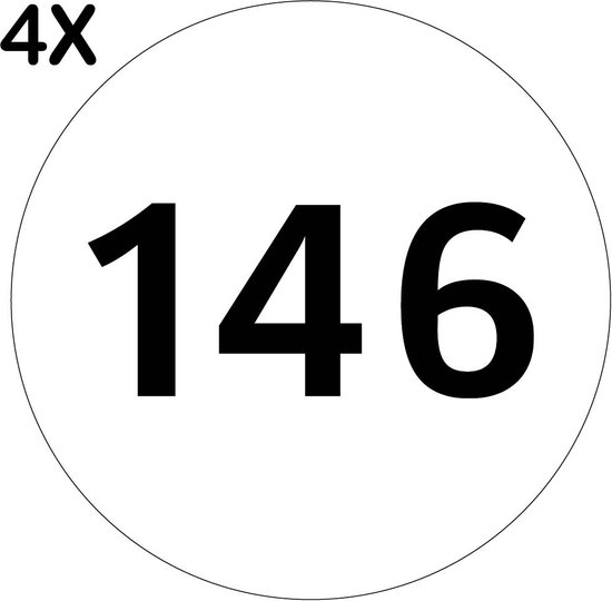Containerstickers Huisnummer "146" - 25x25cm - Wit met Zwarte Cirkel ...