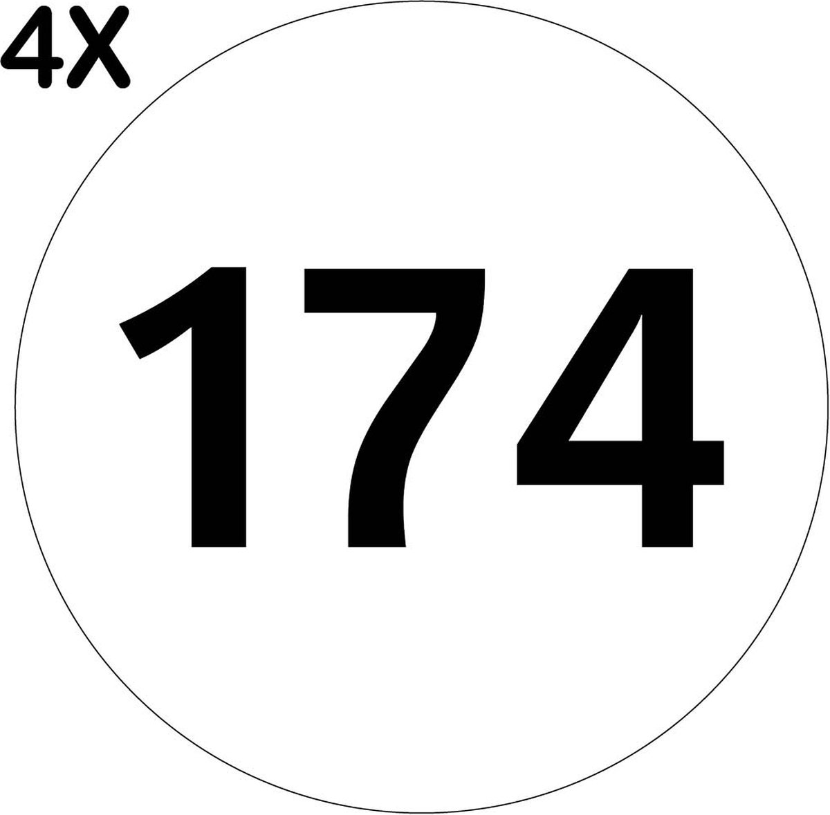 Containerstickers Huisnummer "174" - 25x25cm - Wit met Zwarte Cirkel ...