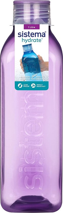Sistema Waterfles, vierkant, 1 l, BPA-vrije waterfles, dicht sluitend ...