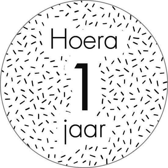 Sluitsticker Sticker – Hoera 1 jaar – Wit / Zwart – Confetti | Envelop ...