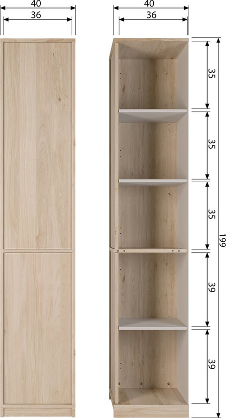 vtwonen Modulair Bovenkast - Eikenhout Fineer - Naturel - 199x40x40 | bol