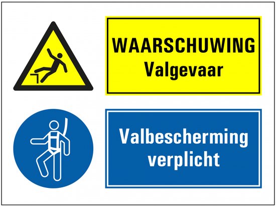 Valgevaar, valbescherming verplicht bord 600 x 450 mm - kunststof | bol.com