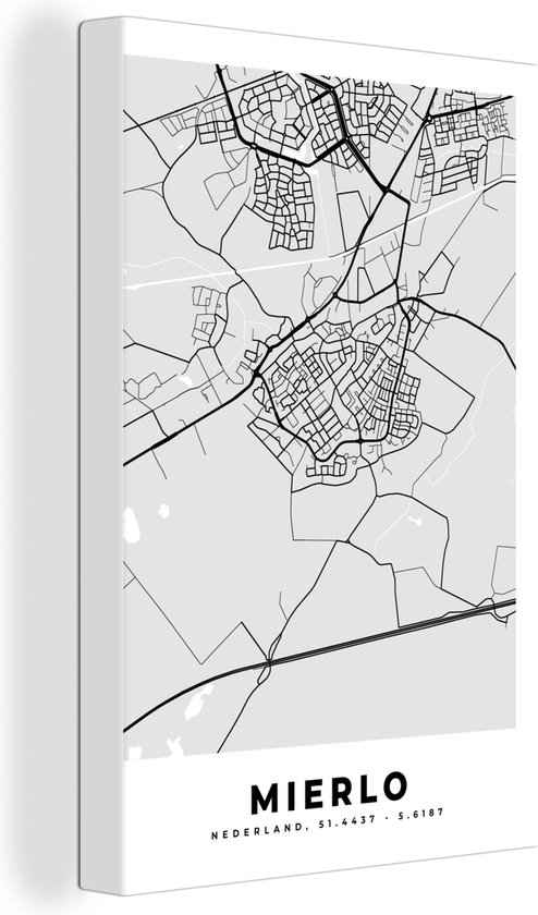 Canvas Schilderij Mierlo - Stadskaart - Plattegrond - Kaart - 80x120 cm ...