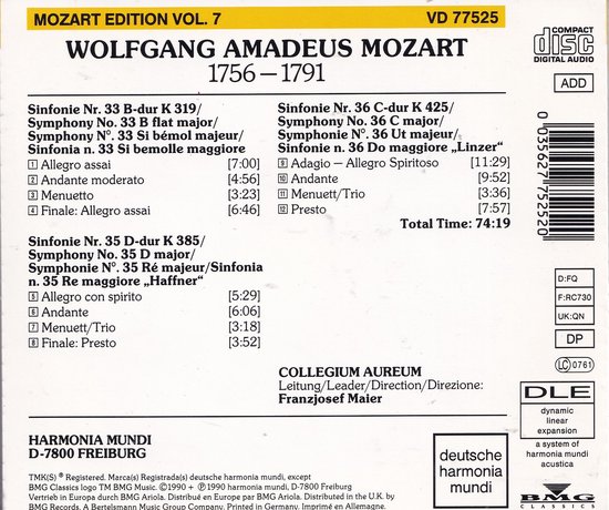 Symphonies Nos 33, 35 en 36 - Wolfgang Amadeus Mozart - Collegium Aureum o.l.v.... | bol