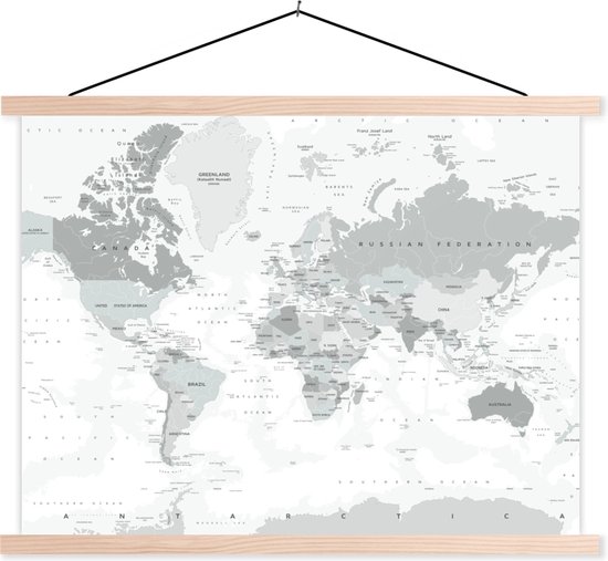 Schoolplaat - Textielposter - Wereldkaart - Wit - Grijs - Aarde - 120x90 cm - Textiel... | bol.com