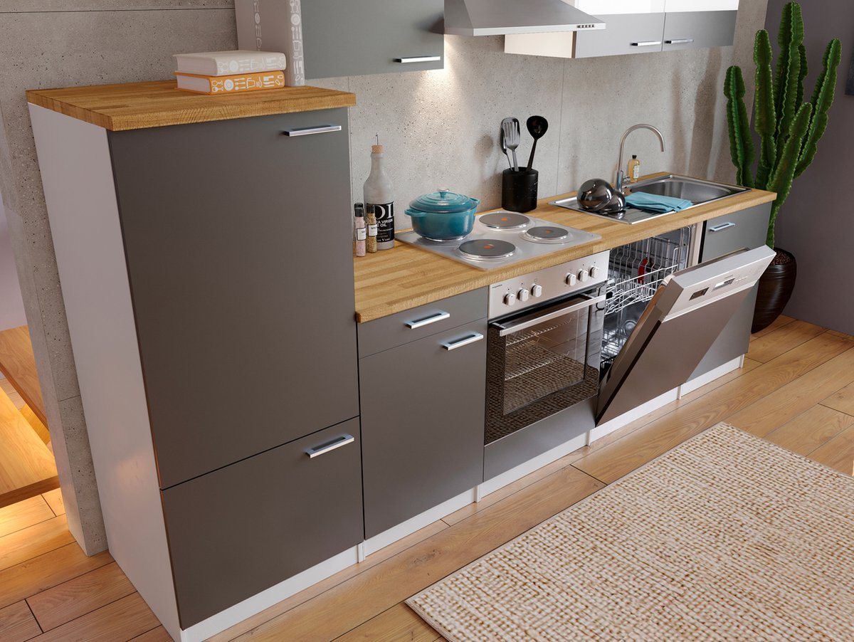 Goedkope keuken 280 cm - complete keuken met apparatuur Malia - Wit ...