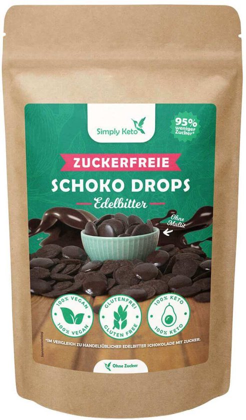 Simply Keto Chocolade druppels puur 750g koolhydraatarm met erythritol ...