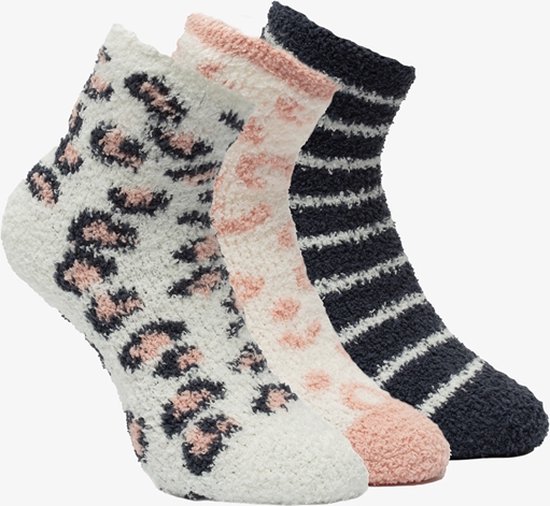 3 paar kinder huisokken met print - Wit - Maat 31/34 - Fluffy sokken ...