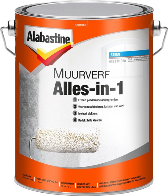 Alabastine Muurverf Alles-in-1 - wit - 2,5 liter | bol.com