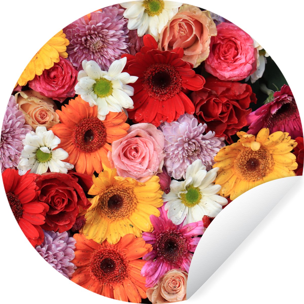 WallCircle - Muurstickers - Behangcirkel - Bloemen - Kleuren - Gerbera - Rozen - 30x30... | bol.com