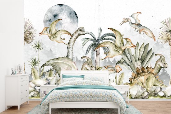 Behang jongenskamer - Fotobehang Dinosaurus - Kinderen - Jungle - Groen ...