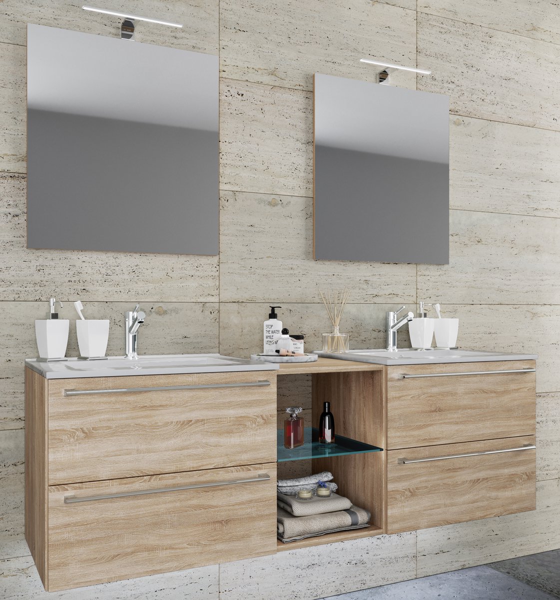 VCM 3 pièces Double Lavabo 2 Lavabos Ensemble de meuble de salle de ...