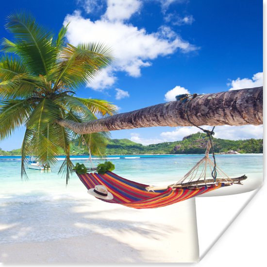 Poster Strand - Hangmat - Zee - Palmboom - 50x50 cm | bol.com
