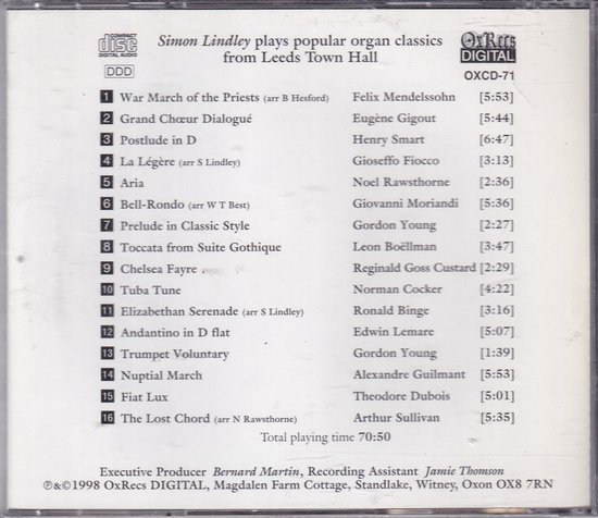 Town hall organ classics - Simon Lindley bespeelt het orgel van de ...