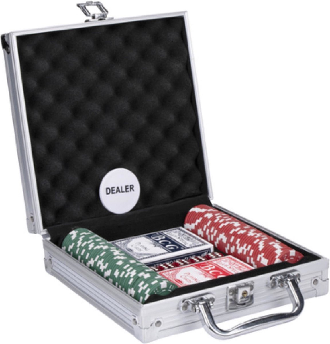 Pokerset in Aluminium Koffer - 100 Chips/ Speelkaarten/ 5 Dobbelstenen ...