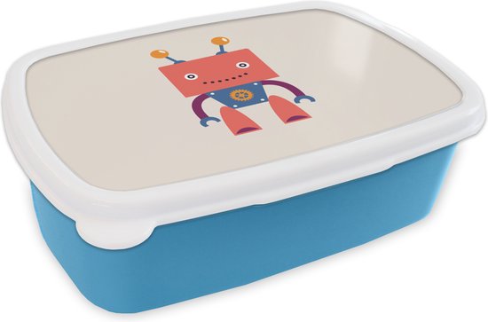 Broodtrommel Blauw - Lunchbox - Brooddoos - Robot - Tandwiel - Gezicht ...