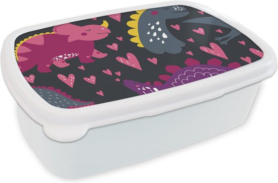 Broodtrommel Wit - Lunchbox - Brooddoos - Dinosaurus - Kind - Patronen ...