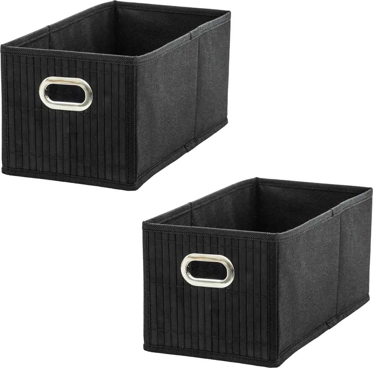 5Five - Opbergmand/kastmand - 3x - 6.5L - zwart - bamboe - 15 x 14 x 31 ...