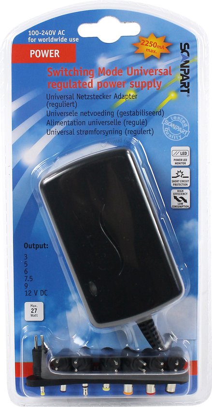 Scanpart AC DC adapter - 3V 5V 6V 7.5V 9V 12V - Universeel - 2250mA | bol