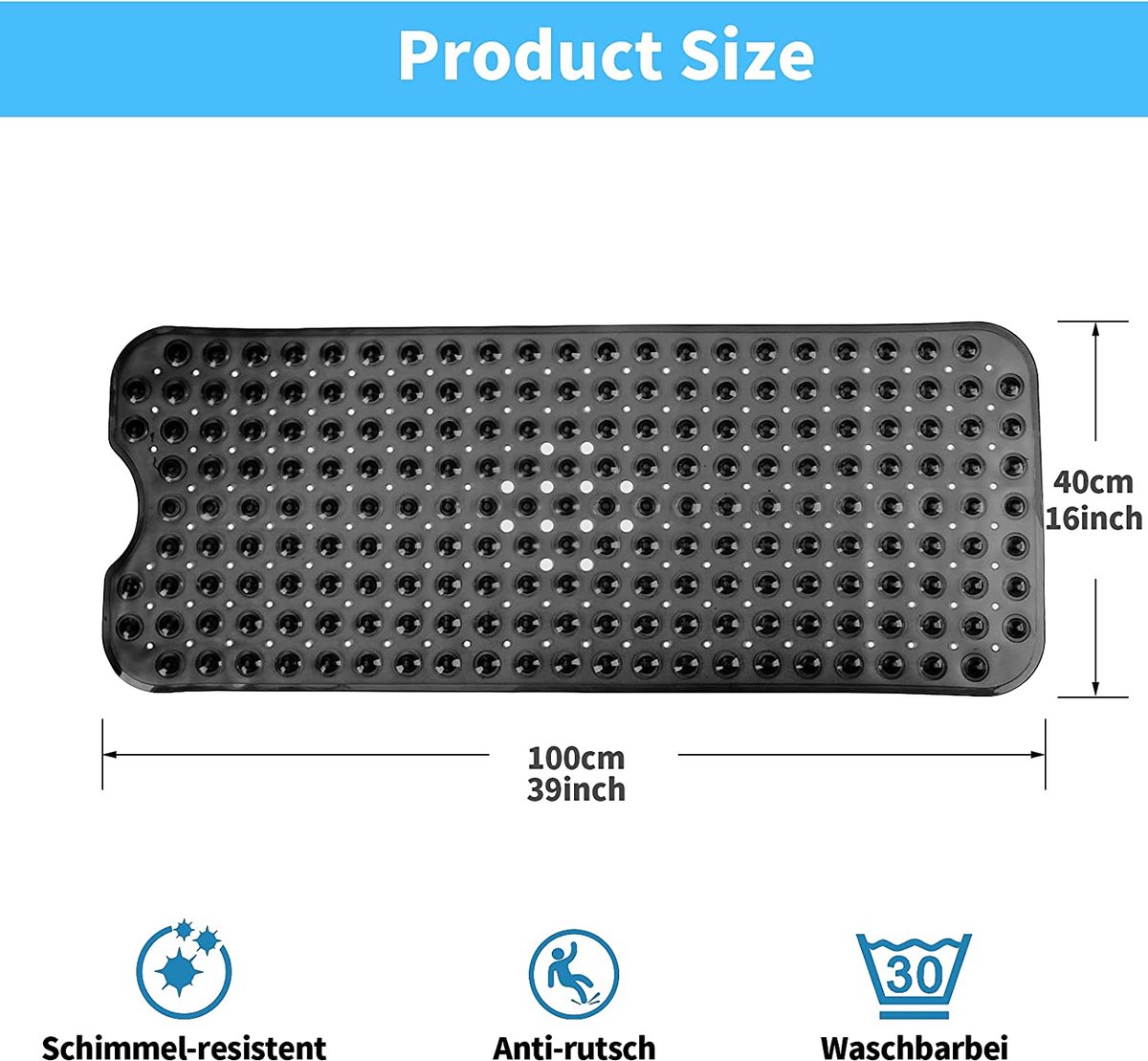 Badmat | Anti slip 100 x 40 cm - Zwart | bol.com